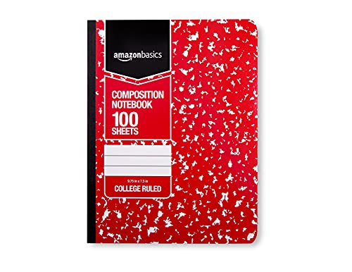 Amazon Basics College Ruled Composition Notebook, 100 Sheet, Assorted Marble Colors, 4-Pack