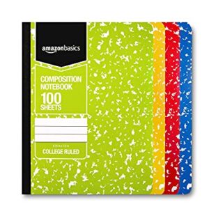 Amazon Basics College Ruled Composition Notebook, 100 Sheet, Assorted Marble Colors, 4-Pack