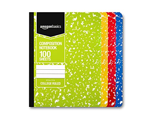 Amazon Basics College Ruled Composition Notebook, 100 Sheet, Assorted Marble Colors, 4-Pack