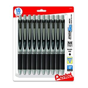 pentel energel 0.7 mm rtx retractable deluxe liquid gel pen, bulk pack of 10 black ink metal , medium line, metal tip premium pens great for office, school & home for women & men bl77bp10a