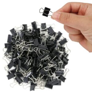 120 pack mini binder clips, black binder clips, small paper clips 15mm 5/8 inch. micro size office clips for home school office and business.