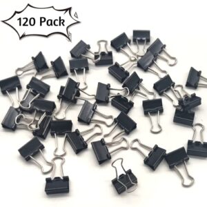 120 Pack Mini Binder Clips, Black Binder Clips, Small Paper Clips 15mm 5/8 Inch. Micro Size Office Clips for Home School Office and Business.