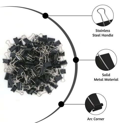 120 Pack Mini Binder Clips, Black Binder Clips, Small Paper Clips 15mm 5/8 Inch. Micro Size Office Clips for Home School Office and Business.