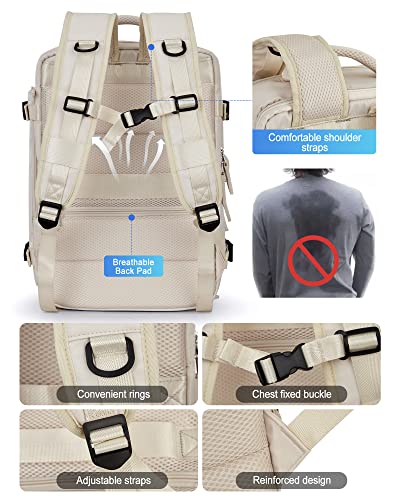 VGCUB Carry on Backpack,Large Travel Backpack for Women Men Airline Approved Gym Backpack Waterproof Business Laptop Daypack,Beige