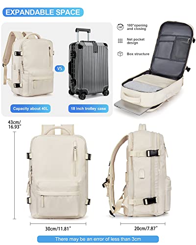 VGCUB Carry on Backpack,Large Travel Backpack for Women Men Airline Approved Gym Backpack Waterproof Business Laptop Daypack,Beige