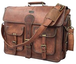 cuero dhk 18 inch vintage handmade leather travel messenger office crossbody bag laptop briefcase computer college satchel bag for men and women (assorted colors)