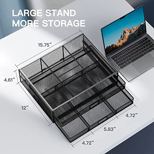 Monitor Stand with Drawer, Monitor Stand, Monitor Riser Mesh Metal, Desk Organizer, Monitor Stand with Storage, Desktop Computer Stand for PC, Laptop, Printer - HUANUO