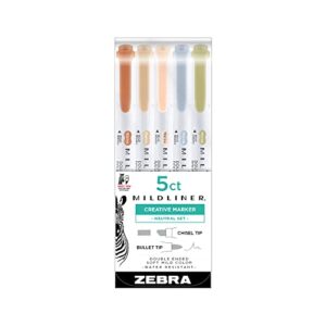 zebra pen mildliner double ended highlighter, broad and fine point tips, assorted neutral vintage ink colors, 5-pack, (78605)