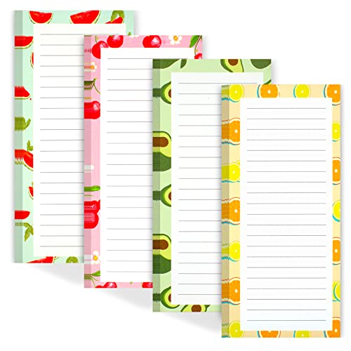 Joyberg 4 Pack Magnetic Notepads for Refrigerator, Grocery List Magnet Pad for Fridge, Fruit Design Magnetic Grocery List Pad for Fridge, Full Magnet Back Shopping Lists, 50 Sheets Per Note Pads