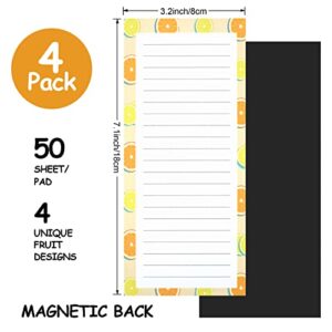 Joyberg 4 Pack Magnetic Notepads for Refrigerator, Grocery List Magnet Pad for Fridge, Fruit Design Magnetic Grocery List Pad for Fridge, Full Magnet Back Shopping Lists, 50 Sheets Per Note Pads