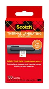 scotch thermal laminating pouches, 5 mil thick for extra protection, 2.32 x 3.70-inches, business card size, 100-pack (tp5851-100)