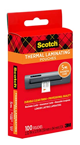 Scotch Thermal Laminating Pouches, 5 Mil Thick for Extra Protection, 2.32 x 3.70-Inches, Business Card Size, 100-Pack (TP5851-100)