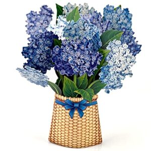 Freshcut Paper Pop Up Cards, Nantucket Hydrangeas, 12 inch Life Sized Forever Flower Bouquet 3D Popup Greeting Cards with Blank Note Card and Envelope