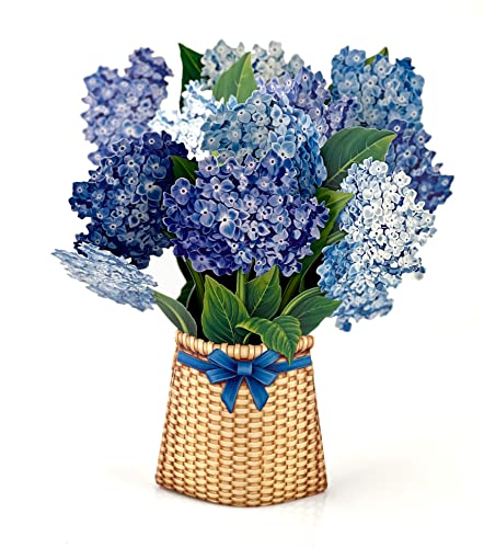 Freshcut Paper Pop Up Cards, Nantucket Hydrangeas, 12 inch Life Sized Forever Flower Bouquet 3D Popup Greeting Cards with Blank Note Card and Envelope