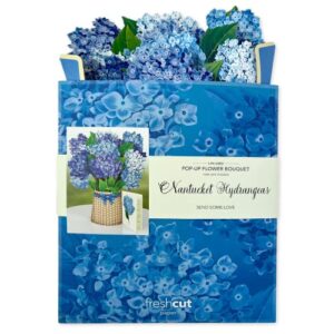 Freshcut Paper Pop Up Cards, Nantucket Hydrangeas, 12 inch Life Sized Forever Flower Bouquet 3D Popup Greeting Cards with Blank Note Card and Envelope