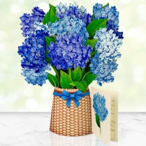 Freshcut Paper Pop Up Cards, Nantucket Hydrangeas, 12 inch Life Sized Forever Flower Bouquet 3D Popup Greeting Cards with Blank Note Card and Envelope