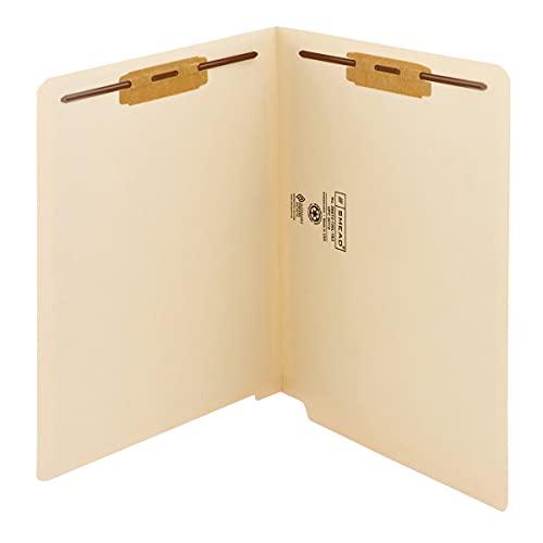 Smead End Tab Fastener File Folder, Shelf-Master® Reinforced Straight-Cut Tab, 2 Fasteners, Letter Size, Manila, 50 per Box (34115)