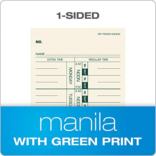 TOPS Time Cards, Weekly, 1-Sided, 3-1/2" x 9", Manila, Green Print, 500-Count (1259)