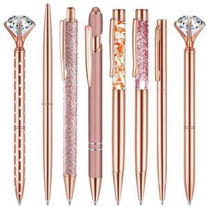 supervitae 8 pcs rose gold ballpoint pen set liquid sand glitter metal crystal diamond pen girly black ink pen gifts for wedding office desk supplies