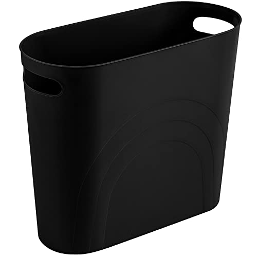 rejomiik Small Trash Can, 3.5 Gallon Slim Garbage Can Plastic Waste Basket with Handles Container Bin for Narrow Spaces Bathroom, Bedroom, Kitchen, Office at Home, Black