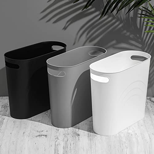 rejomiik Small Trash Can, 3.5 Gallon Slim Garbage Can Plastic Waste Basket with Handles Container Bin for Narrow Spaces Bathroom, Bedroom, Kitchen, Office at Home, Black