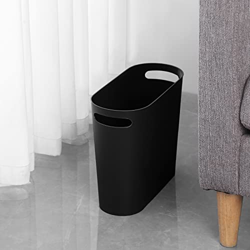 rejomiik Small Trash Can, 3.5 Gallon Slim Garbage Can Plastic Waste Basket with Handles Container Bin for Narrow Spaces Bathroom, Bedroom, Kitchen, Office at Home, Black