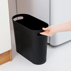 rejomiik Small Trash Can, 3.5 Gallon Slim Garbage Can Plastic Waste Basket with Handles Container Bin for Narrow Spaces Bathroom, Bedroom, Kitchen, Office at Home, Black