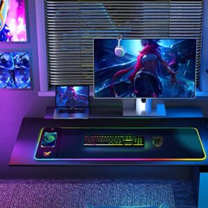 GIM Wireless Charging RGB Gaming Mouse Pad 10W, LED Mouse Mat 800x300x4MM, 10 Light Modes Extra Large Mousepad Non-Slip Rubber Base Computer Keyboard Mat for Gaming, MacBook, PC, Laptop, Desk