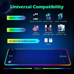 GIM Wireless Charging RGB Gaming Mouse Pad 10W, LED Mouse Mat 800x300x4MM, 10 Light Modes Extra Large Mousepad Non-Slip Rubber Base Computer Keyboard Mat for Gaming, MacBook, PC, Laptop, Desk