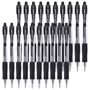 gel pens, 20 pack black gel pen medium point, retractable gel ink rollerball pens with premium ink & comfort grip for smooth writing (0.7mm)