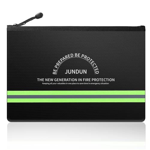 JUNDUN Fireproof Document Bags,14.2”x 10.0”Waterproof and Fireproof Money Bag,Fireproof Safe Storage Pouch with Zipper for A4 Document Holder,File,Cash and Tablet