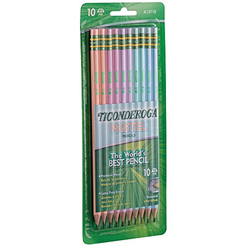 Ticonderoga Pencils, Wood-Cased, Pre-Sharpened, 2 HB Soft, Pastel, 10 Count