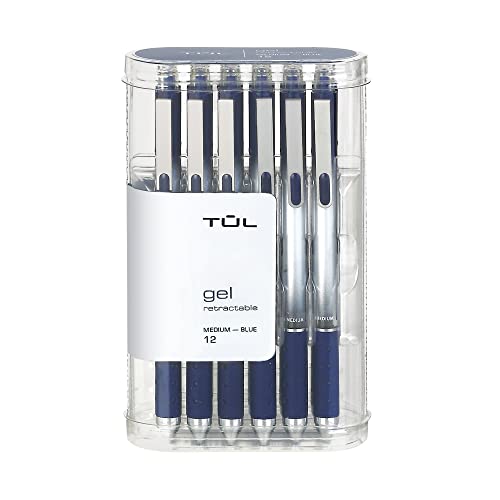 TUL Gel Pens, Retractable, Medium Point, 0.7 mm, Gray Barrel, Blue Ink, Pack Of 12