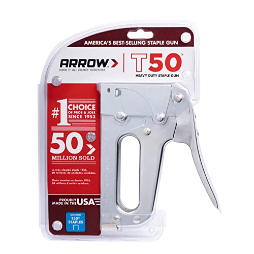 Arrow T50 Heavy Duty Staple Gun for Upholstery, Wood, Crafts, DIY and Professional Uses, Manual Stapler Uses 1/4”, 5/16”, 3/8", 1/2", or 9/16” Staples