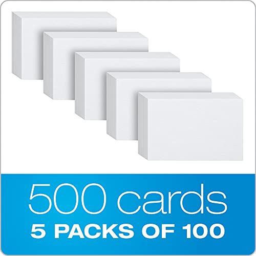 Oxford Index Cards, 500 Pack, 3x5 Index Cards, Blank on Both Sides, White, 5 Packs of 100 Shrink Wrapped Cards (40175)