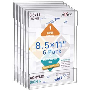 niubee 8.5×11 clear acrylic plexi sign holders with double sided adhesive tape, wall sign memo document menu holder for office, home, store, restaurant-no drilling (6 pack)