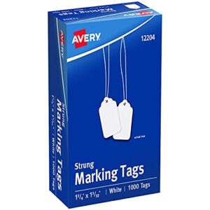 avery white marking tags strung, pack of 1000 (12204),,1 3/4 x 1 3/32