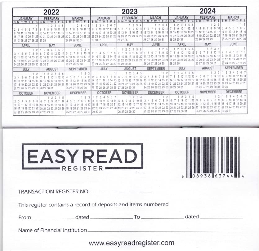 Easy Read Register 12 Check registers for Personal Checkbook - Checkbook Ledger Transaction Registers Log for Personal or Business Bank Checking Account, Saving Account, Deposit, Credit Card,