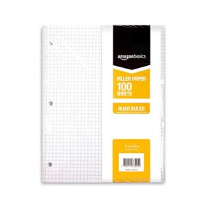 amazon basics graph ruled loose leaf filler paper, 100 sheet, 11 x 8.5 inch, pack of 6