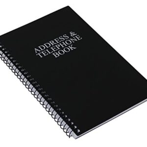 Iconikal Spiral-Bound Address and Telephone Book with Plastic Cover, Black