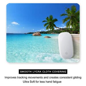 Auhoahsil Mouse Pad, Square Beach Style Anti-Slip Rubber Mousepad with Durable Stitched Edges for Gaming Office Laptop Computer PC Men Women Kids, Cute Custom Pattern, Beach and Coconut Trees Design