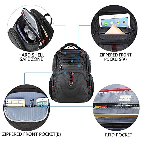 KROSER TSA Friendly Travel Laptop Backpack 17.3 inch XL Computer Backpack Water-Repellent College Daypack Business Backpack with RFID Pockets & USB Port for Men/Women-Black