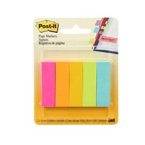 post-it page markers, assorted colors , 1/2 in x 2 in, 50 sheets/pad, 5 pads/pack (670-5af)