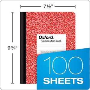 Oxford Composition Notebook 6 Pack, College Ruled Paper, 9-3/4 x 7-1/2 Inches, 100 Sheets, Assorted Marble Covers. 2 Each: Blue, Green, Red (63763)