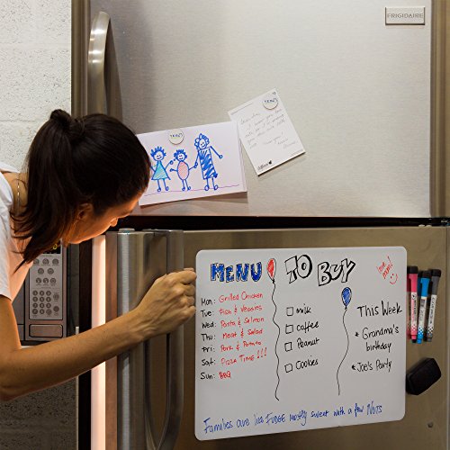 Magnetic Dry Erase Whiteboard Sheet for Fridge 19x13 in - with Stain Resistant Technology - Includes 3 Fine Tip Markers & Big Eraser with Magnets - Refrigerator White Board Planner & Organizer