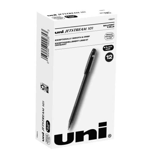 uni-ball Jetstream 101 Ballpoint Pens Medium Point, 1.0mm, Black, 12 Pack