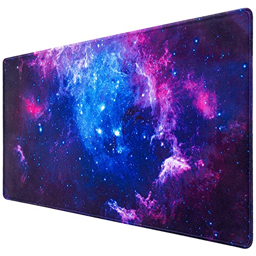 Canjoy Gaming Mouse Pad, Extended Mouse Pad, 31.5x15.7inch XXL Large Big Computer Keyboard Mouse Mat Desk Pad with Non-Slip Base and Stitched Edge for Home Office Gaming Work, Galaxy Print