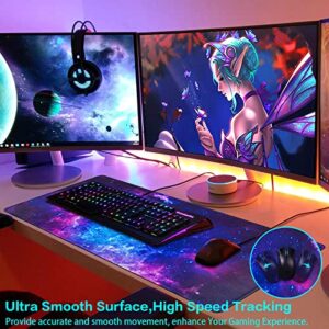 Canjoy Gaming Mouse Pad, Extended Mouse Pad, 31.5x15.7inch XXL Large Big Computer Keyboard Mouse Mat Desk Pad with Non-Slip Base and Stitched Edge for Home Office Gaming Work, Galaxy Print