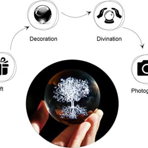 60mm Tree of Life Crystal Ball with Stand Decorative Paperweight 3D Laser Engraved Glass Plant Life Tree Sphere Novelty Home Decor