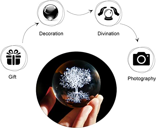 60mm Tree of Life Crystal Ball with Stand Decorative Paperweight 3D Laser Engraved Glass Plant Life Tree Sphere Novelty Home Decor